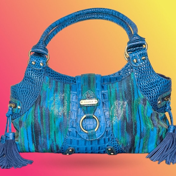 Sharif Studio | Bags | Sharif Blue Croc Textured Leather Tassel Satchel ...